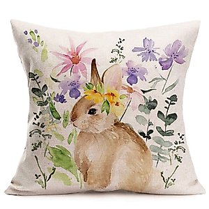 Xihomeli Rabbit Pillows Decorative Throw Pillows Bunny with Color Flowers Cushion Cover Spring Flowers Pillow Case Outdoor Decor Home Sofa Couch 18x18 Inch (Rabbit)