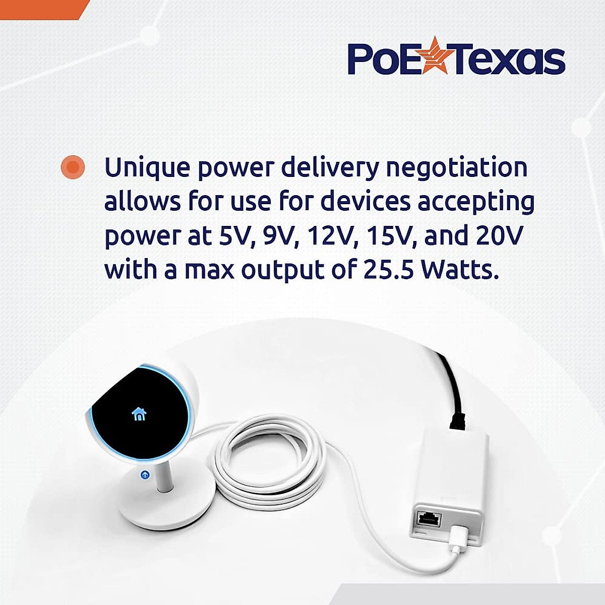 PoE Texas PoE+ Power and Separate Gigabit Data, Compatible with Google Mesh, Eero, Nest Cam, Apple Pro, Air, & Mini Tablets, Google Pixel, Surface Go, Samsung Galaxy & Others.