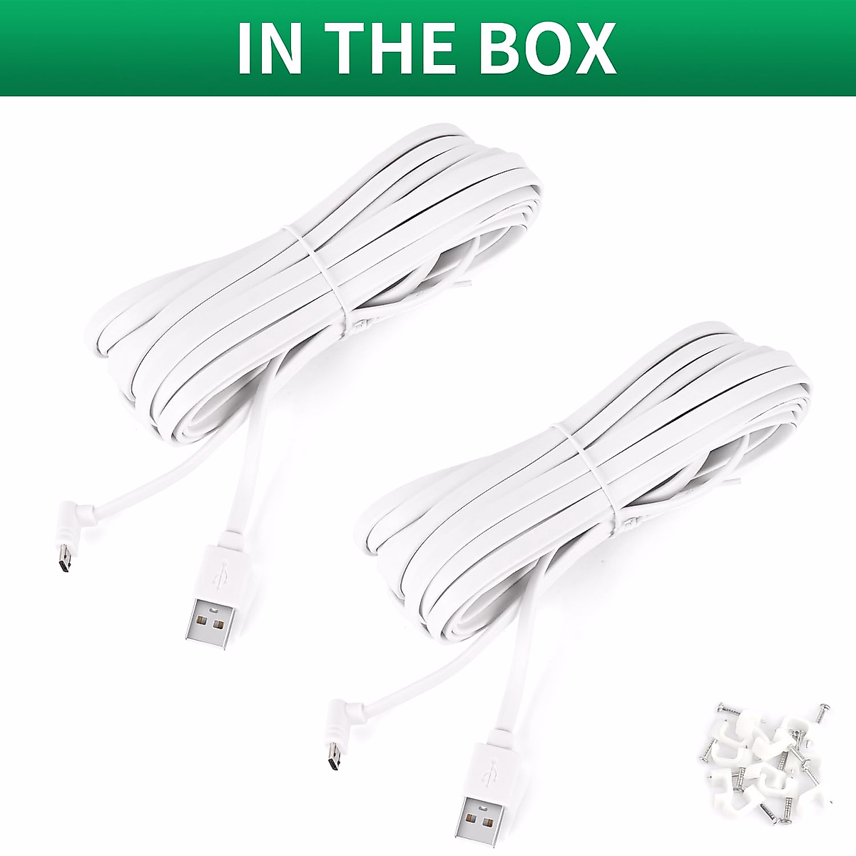 delilyn 2Pack 25FT/7.5M Power Extension Cable Compatible with WYZE Cam Pan V3, 90 Degree Micro USB Extension Charging Cable for Your WYZE Cam Pan V3 Continuously, L-Shaped Flat Power Cord-White