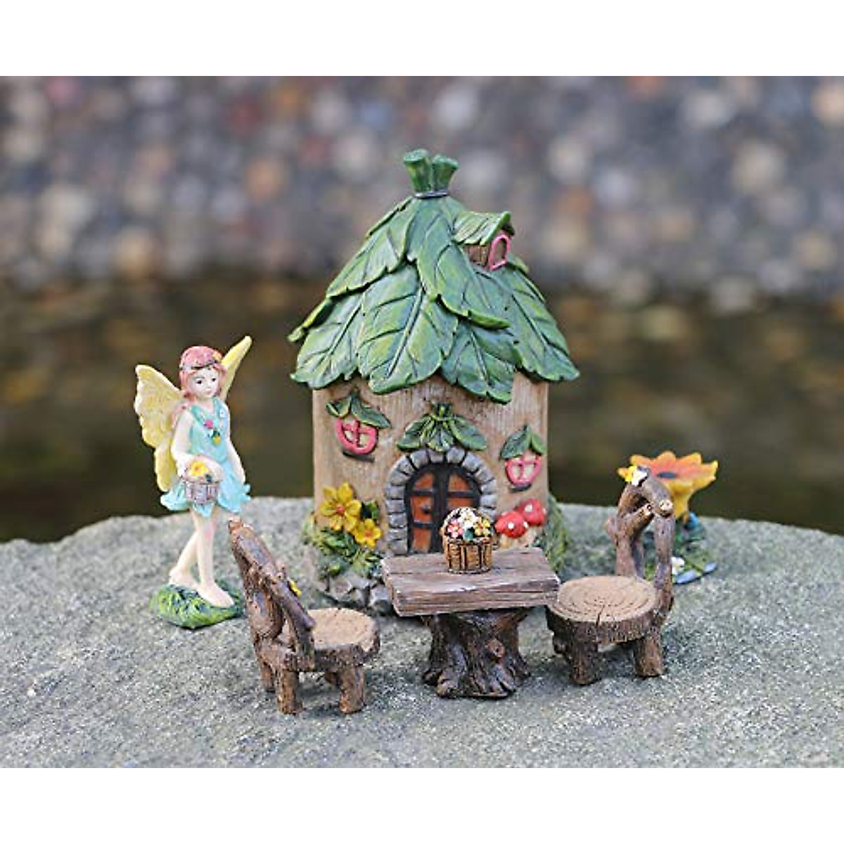 BangBangDa Miniature Fairy Garden Accessories Outdoor - Small Fairies Figurines Items Fairy House Table Chair Set Fairy Garden Fairies Kit for Kids Fairy Figures Mini Garden Ornaments