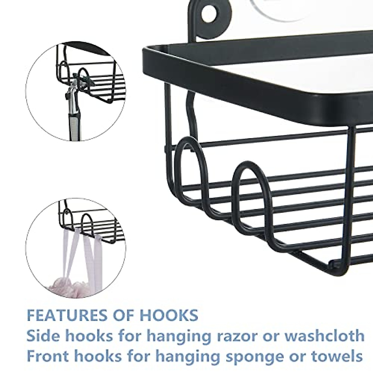 FouCortty Shower Caddy Basket Shelf Organizer with Soap Dishes,Bathroom Storage Rack,Adhesive No Drilling Wall Mounted Shower Kitchen Storage Accessories, SUS304 Stainless Steel - 4 Pack (Black)