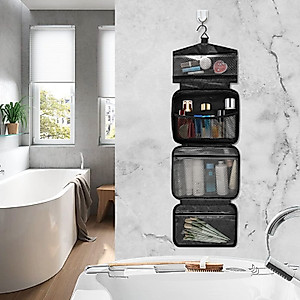 Vnurnrn Leopard Heart Personalized Large Travel Toiletry Bag for women Makeup Organizer Bag with Hanging Hook Shower Bag for Traveling Electric Shaver Brush