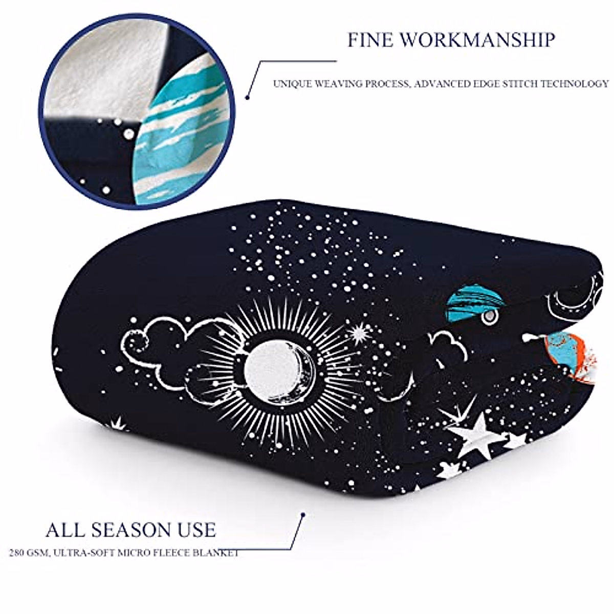 Ultra-Soft Cozy Flannel Fleece Throw Blankets 40"x50", Smooth Warm Fuzzy Plush Blankets for Couch Bed Kids Adults (Galaxy Solar System Astronaut Planets Rocket)