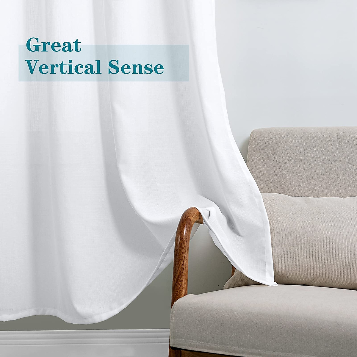 BGment White Linen Curtains 84 Inch for Bedroom, Linen Look Rod Pocket Light Filtering Privacy Sheer Curtains for Living Room, Opaque White Sheer Curtains 2 Panels, Each 52 x 84 Inch