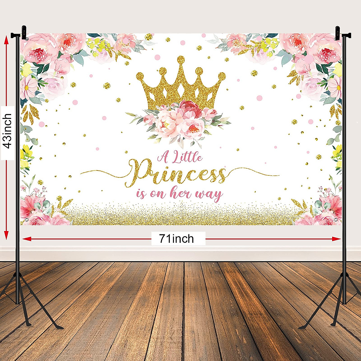 Baby Shower Backdrop Little Princess Baby Shower Party Decorations for Girls Pink Flower Baby Shower Banner Gold Crown Glitter Baby Shower Photography Background Cake Table Decor Photo Booth Props