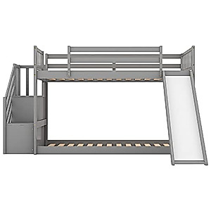 Merax Twin Over Twin Bunk Bed with Slide and for Storage Staircase for Teens, Boys or Girls, No Box Sping Needed