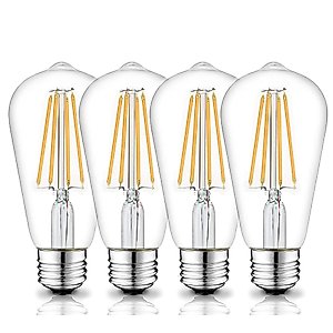 12V Edison Bulb 6W E26 12V LED Bulb 3000K 60W Equivalent, AC/DC 12V 24V Low Voltage LED Light Bulb for RV Camper Marine, Off Grid Cabin, 4 Pack