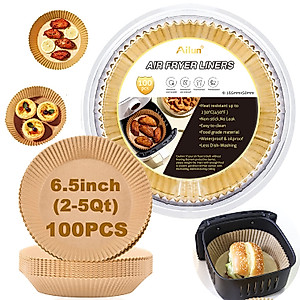 Ailun Air Fryer Paper Liners 6.5inch, 100PCS Non-Stick Parchment Paper,Oil Resistant,Disposable Food Grade Free of Bleach Paper Round for 2-5 QT Air Fryer Baking Roasting Microwave