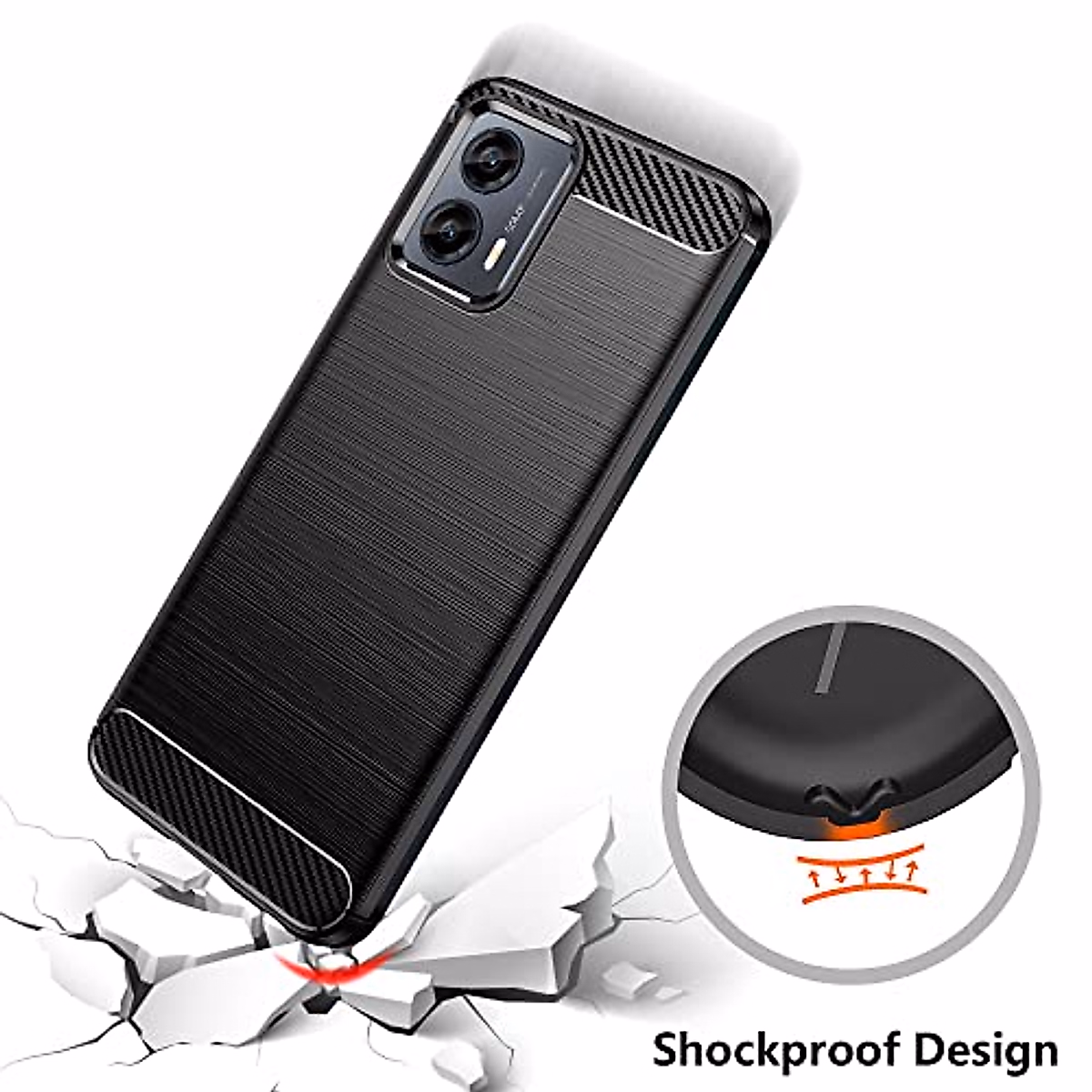 GSDCB Case for Motorola Moto G 5G 2023 Case with Tempered Glass Screen Protector, Carbon Fiber Brushed Texture Soft Flexible TPU Slim Fit Shockproof Phone Cover for Women Men Girls Boys (Black)
