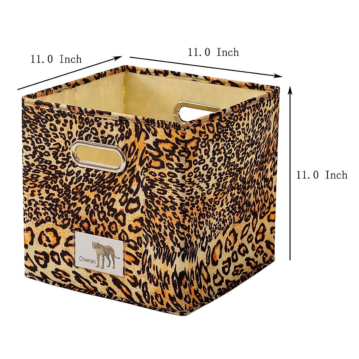 BeigeSwan Foldable Animal Leopard [Set of 4] Cube Storage Bins, Collapsible Fabric Organizer Container Boxes w/ Handles – 11 x 11 x 11 Inches