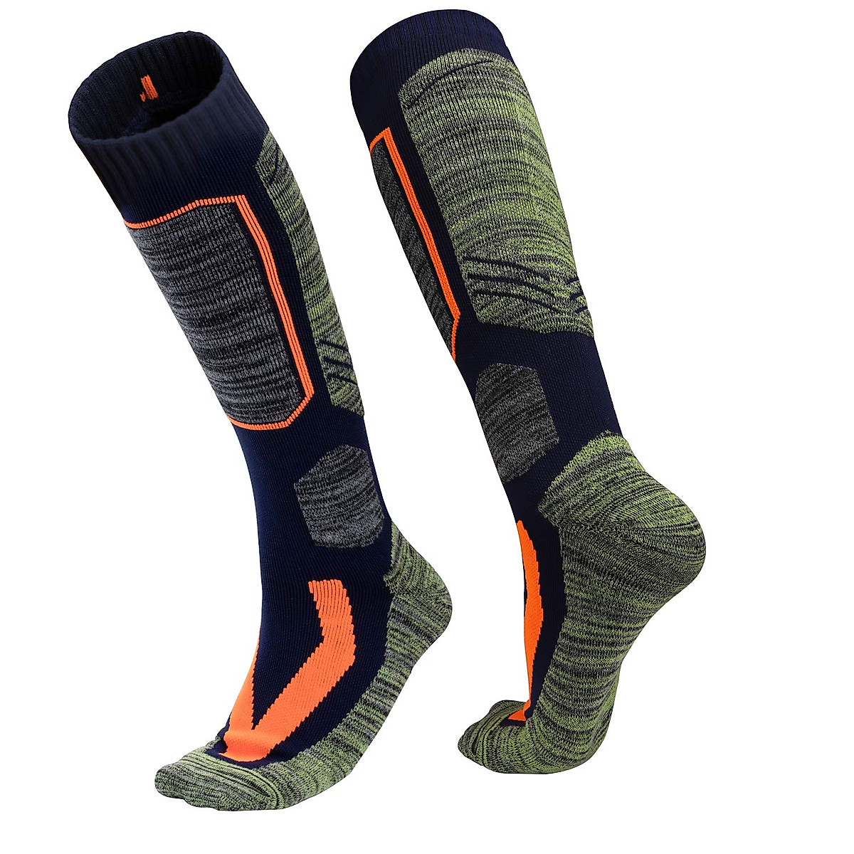 Ski Socks 2 Pairs Pack,Knee High Socks for Men Women Unisex Thick Snow Skiing Snowboard Socks (Fits womens 6-13, fits mens 7-12, Black +Blue)