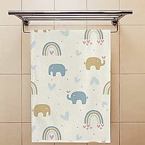 Hand Bath Towels 2 Pack Rainbow and Elephant Absorbent Face Fingertip Towels for Bathroom Kitchen Gym Spa Soft Hair Drying Cloth Quick Dry, 30 x 15 Inch