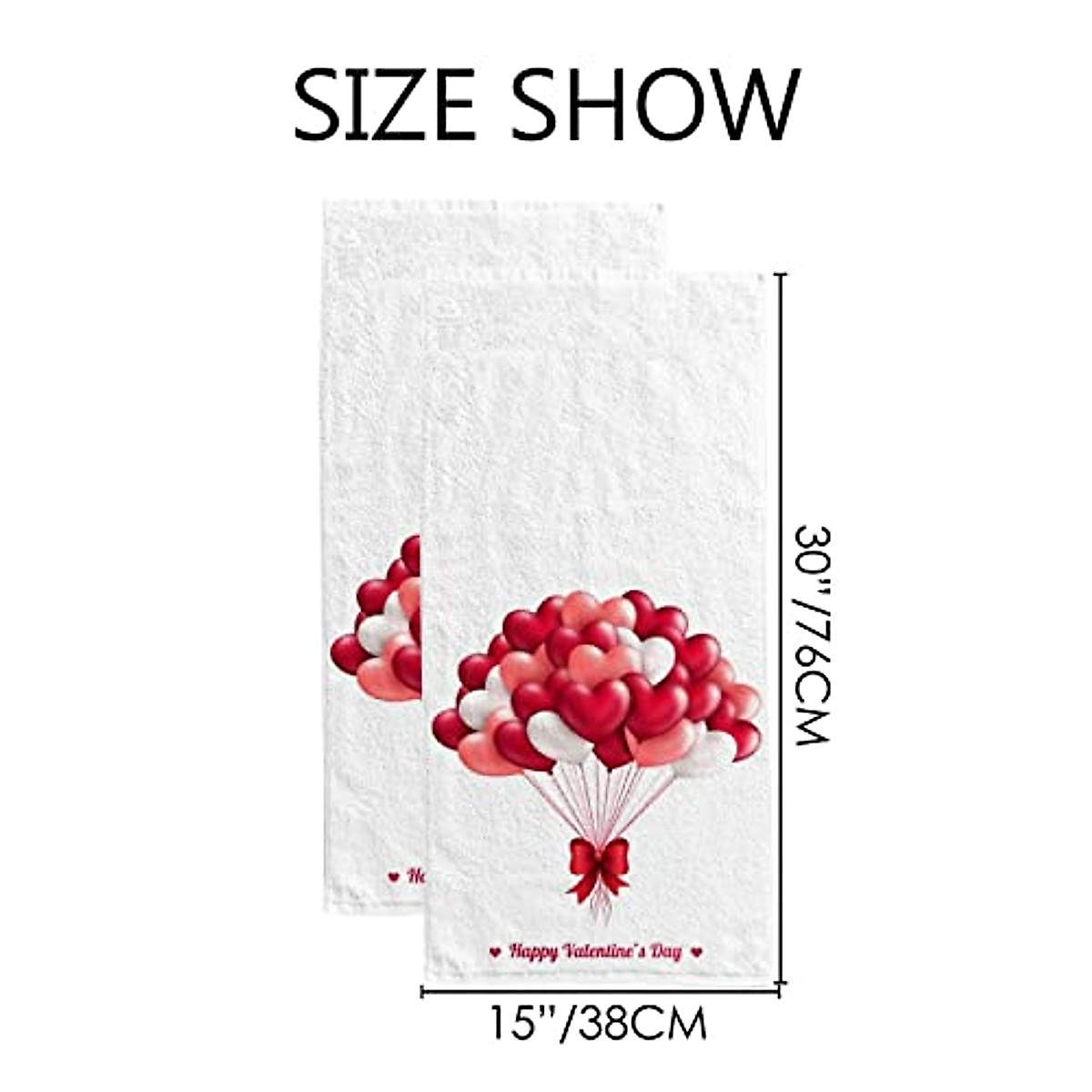 Valentines Day Balloon with Hearts Hand Towels 2 Pack for Bathroom, Kitchen Towels Absorbent Fingertip Towel Multipurpose Bath Towel Guest for Spa Gym Bar 30 x 15 inch