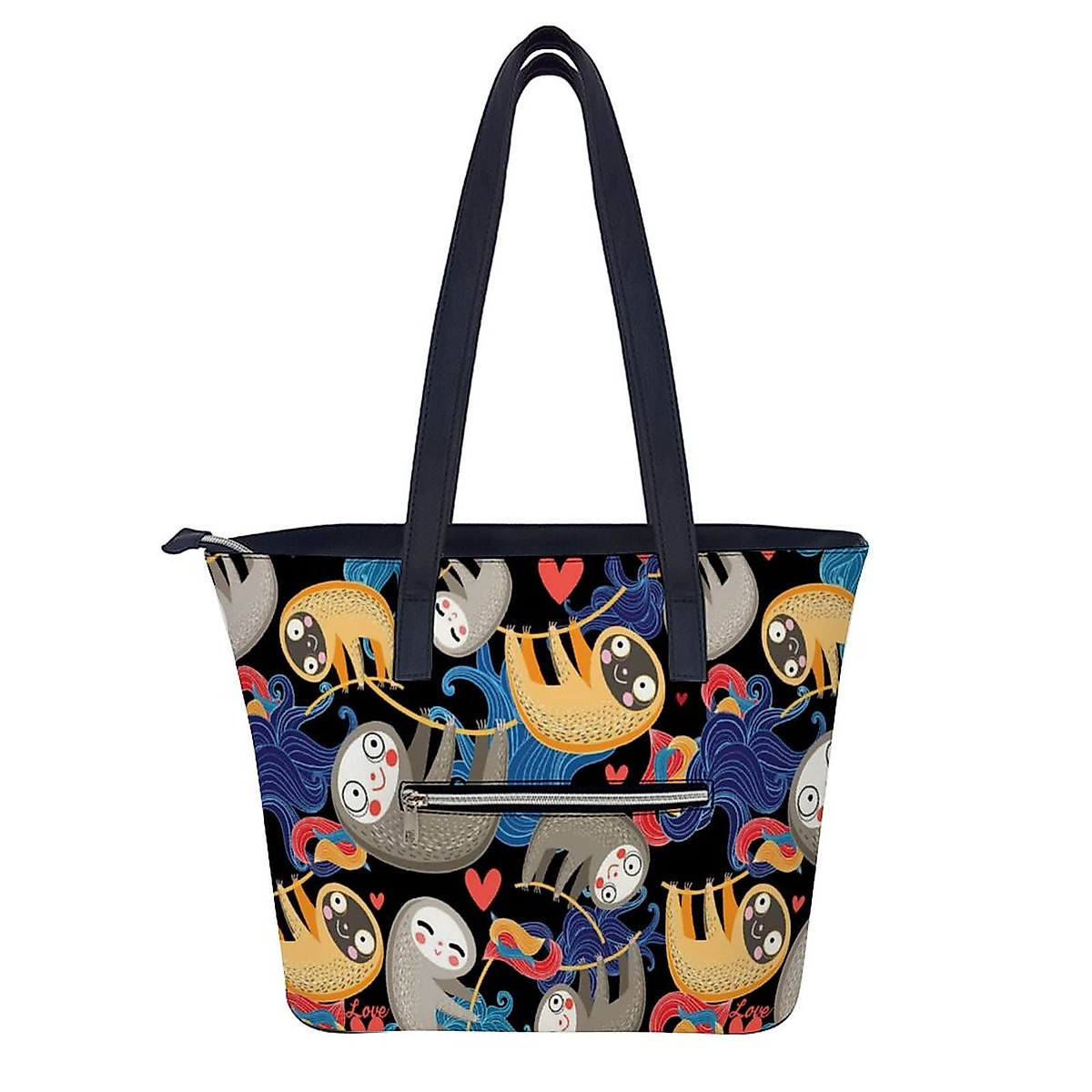 Fun Lovers with Sloths Women's Tote Bag PU Leather Shoulder Bag Handbags Purse For Work Shopping Travel