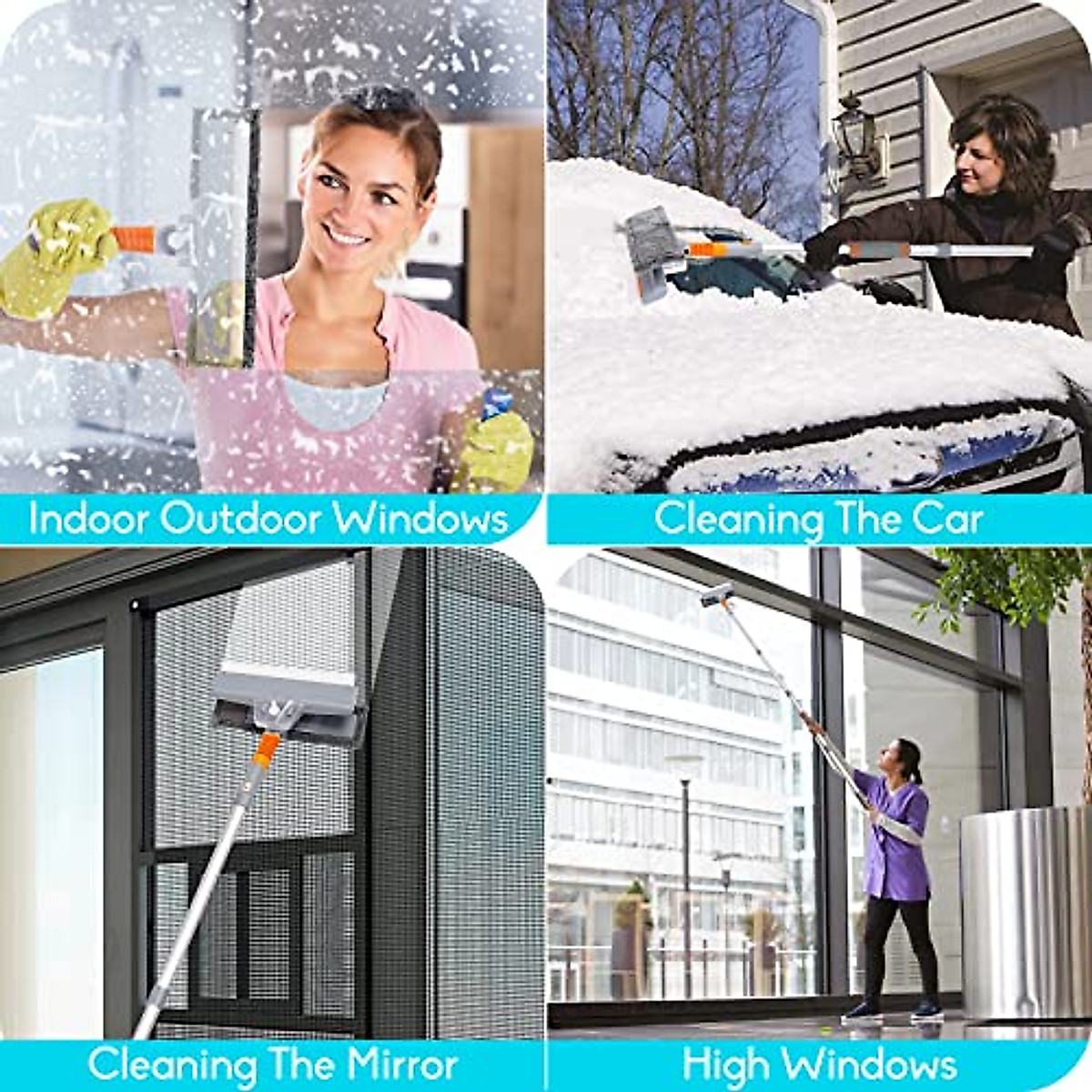 Homipooty Professional Window Squeegee Cleaner 2 in 1 Rotatable Window Cleaning Tool Kit with Extension Pole, 94'' Telescopic Window Washing Equipment with Bendable Head for Indoor/Outdoor High Window