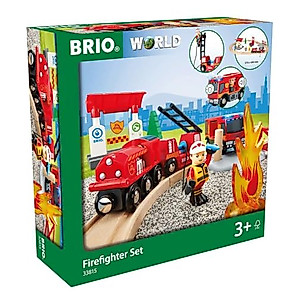 BRIO 33815 Rescue Firefighter Set | 18 Piece Train Toy Set with Fire Truck and Accessories | Kid-Friendly Wooden Tracks | Ideal for Toddlers Aged 3 and Up