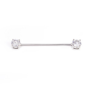 BodyJewelryOnline Industrial Barbell Earring Cartilage [Clear], Front Facing CZ Ends, 14g Thickness, 38mm Bar Length, 7mm CZ Round Gem, Surgical Steel, Hypoallergenic, Durable, Smooth