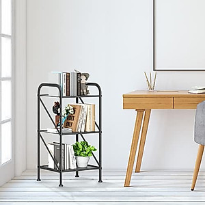 DMplus 3-Tier Storage Rack, Industrial Style Extendable Plant Stand with Adjustable Shelf, Standing Shelf Units for Kitchen, Bathroom, Office, Living Room, Balcony, Kitchen, Charcoal Black SSR01B