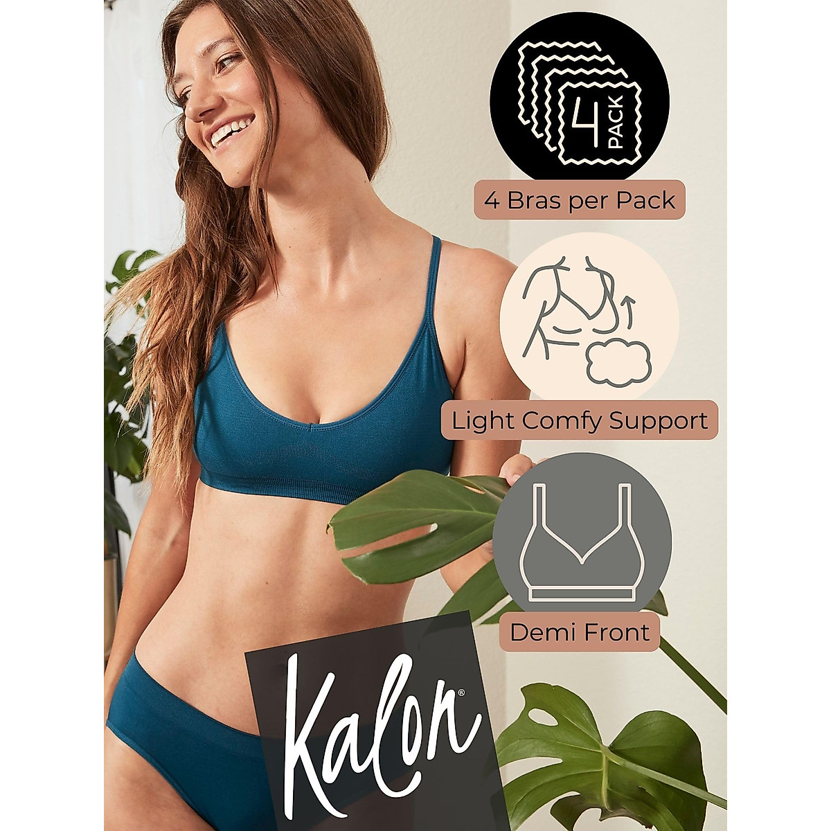 Kalon Women’s 4 Pack Demi Padded Bralette Wireless Comfortable Bra (M/L, Winter)