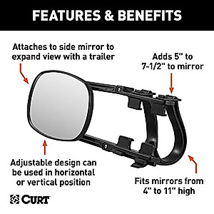 CURT 20002 5 x 7-1/2-Inch Universal Strap-On Adjustable Extendable Towing Mirror