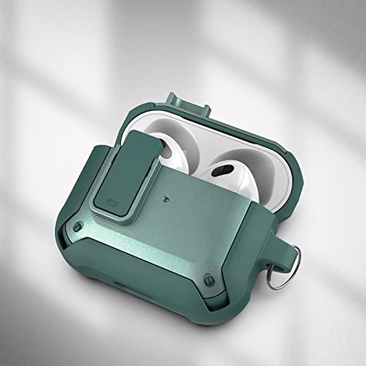 Encased X-Armor Compatible with Airpods 3 Case (3rd Generation) Protective Carabiner Keychain with Lid Lock (Metallic Green)