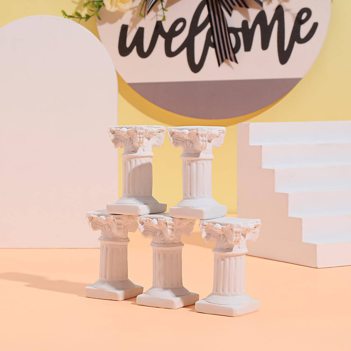generic 5pcs White Roman Pillar Statues Greek Columns Candle Holder Mini Resin Roman Pillar Statue Resin Candlestick Stand Wedding Table Decoration Home Garden 3X6.5CM 2S140C7PLP1138Y0UI