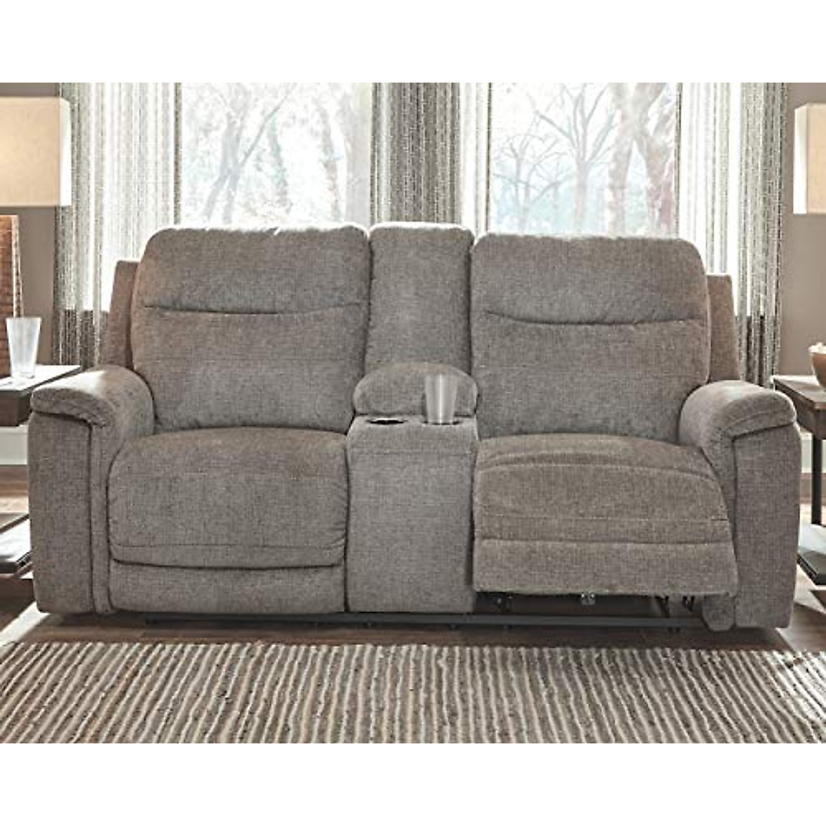 Signature Design by Ashley Mouttrie Modern Adjustable Power Reclining Loveseat with Console & USB Charging, Gray
