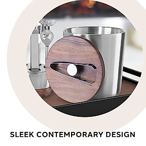 OGGI Modernist Satin Stainless Steel Ice Bucket- 2.3 Lt (2.5 Qt), Includes Acacia Wood Lid & Ice Tongs; Ideal as Bar Accessories, Champagne Bucket, Drink Chiller, Ice Bucket for Cocktail Bar