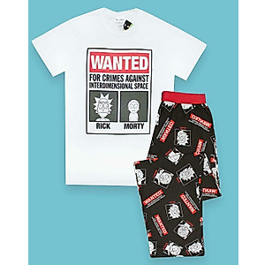 Rick and Morty Mens Pyjama Set | Wanted Poster Short Sleeve Graphic Tee & Long Leg Print PJs | Sci-fi Comedy Merchandise Multicoloured