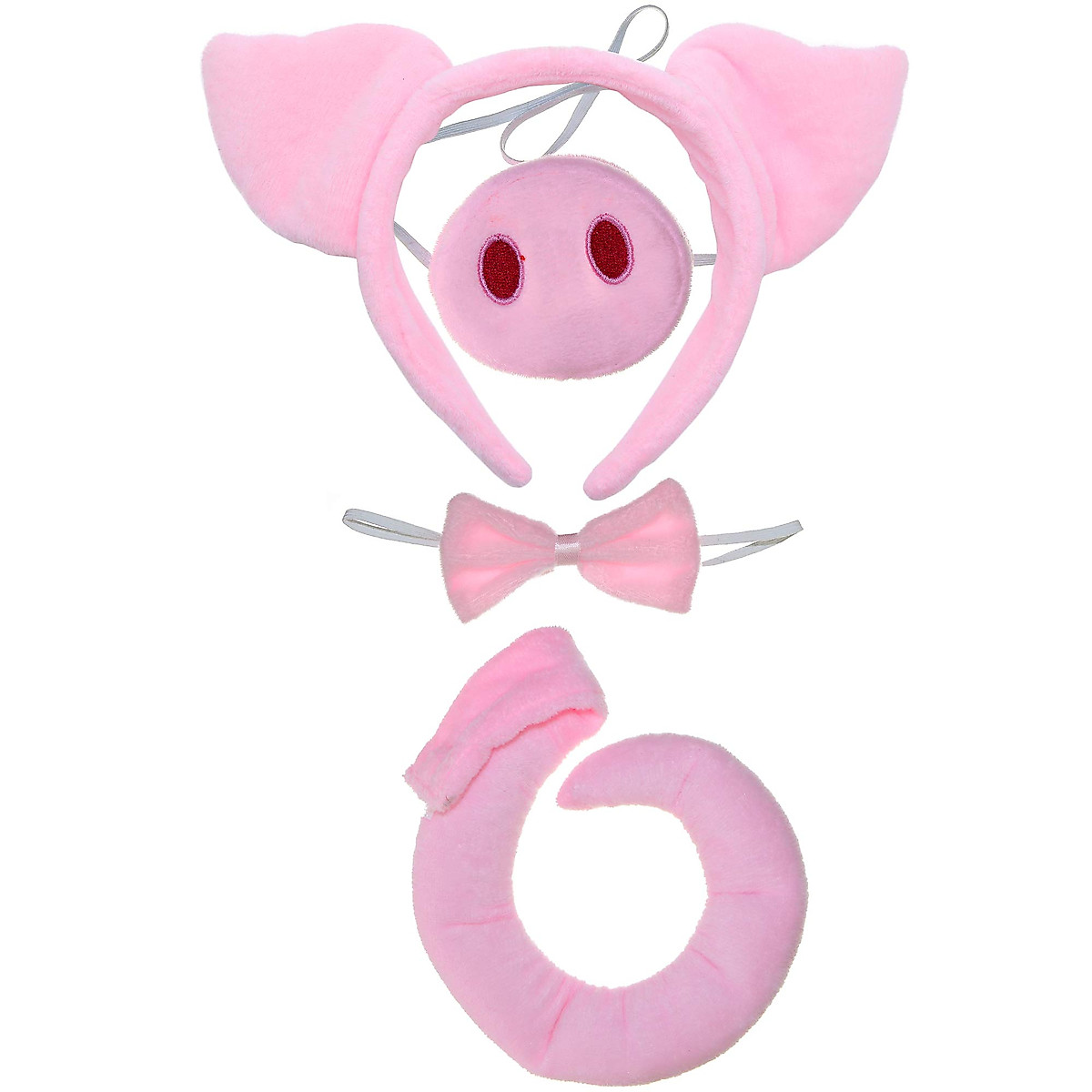 Skeleteen Pig Costume Accessories Set - Fuzzy Pink Pig Ears Headband, Bowtie, Snout and Tail Accessory Kit for Piglet Costumes for Toddlers and Kids