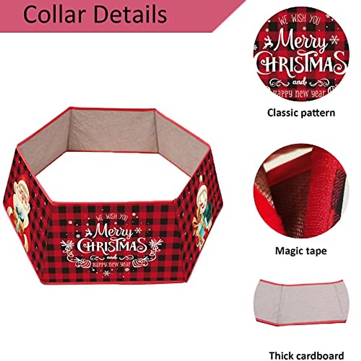 DmHirmg Christmas Tree Collar,Red and Black Christmas Tree Collar for Artificial Trees,Hexagonal Base Tree Skirt with 6 Different Patterns for Christmas Decorations Holiday Party