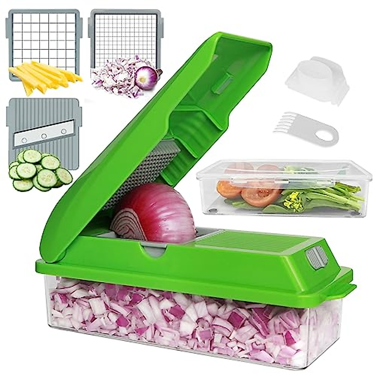 6-in-1 Vegetable Chopper, Mandoline Slicer Food Chopper Pro Onion Chopper, Multifunctional Veggie Chopper Slicer Dicer Cutter with Enlarged Storage Container with Lids