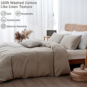 ATsense Duvet Cover King Size, 100% Washed Cotton Linen Feel Super Soft Comfortable, 3-Piece Tannish Linen Grey Duvet Cover Bedding Set, Durable and Easy Care, Simple Style Farmhouse Comforter Cover