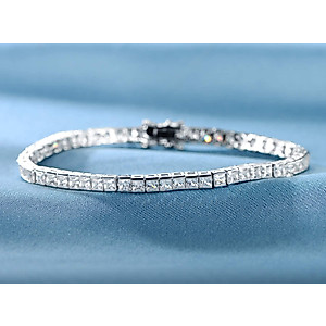 Gemsme White Gold Plated Square Bracelet for Women Classic Hypoallergenic 3.0mm Cubic Zirconia Tennis Bracelets 6.5 Inch