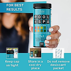 Pool Test Strips, 7in1 Quick & Accurate Pool and Spa Test Strips, Pool Water Test Kit - 100 Bromine, pH, Hardness, Alkalinity, Chlorine Pool Water Tests, Spa and Hot Tub Test Strips with E-Book - JNW