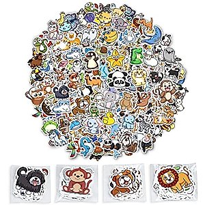 200-PCS Animal Stickers for Kids, 4 Packs (50/Pack) - Shiny Cute Animal Stickers for Water Bottles, Laptop, Skateboard, Notebook - Reusable Animal Vinyl Stickers - Waterproof (StackorsBeast)