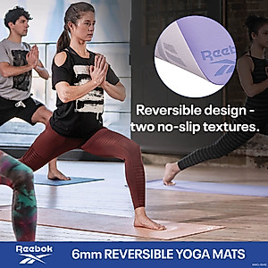 Reebok Double-Sided Yoga Mat - Lightweight, Compact, Rollable, and Cushioned Supportive Workout Mat for Yoga, Pilates, and General Exercise - Non Slip Base with Reversible Design - 6mm, Purple