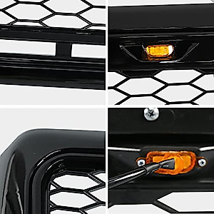 BoardRoad Front Grille Front Hood Grill Raptor Style Matte Black with 3 LED Lights Fit For 04-08 Ford F150 Including XL XLT FX2 FX4 STX XTR Flotillera Lariat King Ranch Platinum