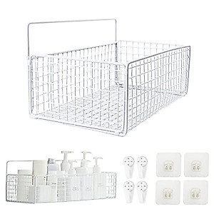 fbrand Shower Caddy Organizer Basket, Bathroom Shelf Adhesive No Drilling Wall-Mounted Shampoo Holder Storage Rack For Bathroom And Kitchen Large Capacity Rust Proof white, black, 02