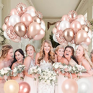 Dagelar Rose Gold Balloons Set, Pearl Champagne Gold Rose Gold and White Birthday Balloons, Metallic Rose Gold Confetti Balloons for Girls Women Birthday Party Wedding Bridal Shower Decorations