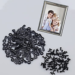 Frame Picture Turn Button Fasteners Set 100 Pieces Picture Frame Hardware Backing Clips with 100 Pieces Screws for Craft, Hanging Pictures, Photos, Drawing, Black (Turn Button)