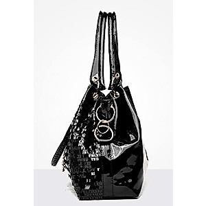 Women Patent Hobos Shiny Top-Handle Bags Chain Handbags Large Shoulder Bags for Ladies Sequin Purse (Patent BLack)