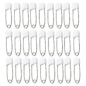 ARTCXC 1Box(100Pcs) White 55mm/ 2.2 Inch Safety Pins Plastic Head Stainless Steel Diaper Pins Safety Locking Cloth Diaper Nappy Pins