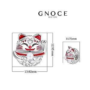 GNOCE Lucky Cat Charms for Women Sterling Silver “Wish You Luck” Cute Cat Bead Charm with Cubic Zirconia Fit Bracelet Necklace Gifts for Daughter & Friends Pet Lovers (Lucky Cat)