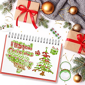 Whaline 12 Rolls Christmas Washi Tape Funny Cartoon Characters Decorative Tape Green Red Xmas Holiday Masking Tape for Christmas Scrapbook Journal Calendar DIY Craft Gift Wrapping, 16.4ft x 0.6"