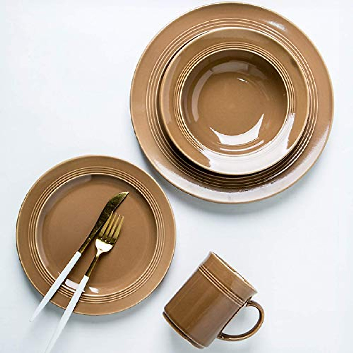 GagalU Dinner Set,Porcelain Dinnerware Sets, Modern Minimalist Style Salad Bowls and Steak Plates Sets | 22 Pieces Ceramics Dinner Combination Set with Mug for Restaurant