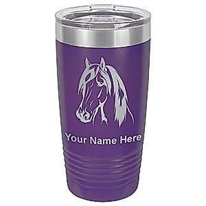 LaserGram 20oz Vacuum Insulated Tumbler Mug, Horse Head 1, Personalized Engraving Included (Dark Purple)