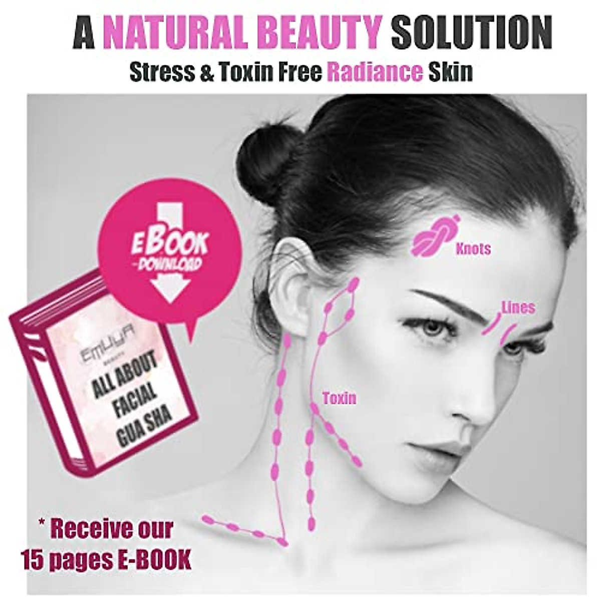 Emuya Gua Sha Facial Tools – Guasha Tool for Face - Gua Sha Stone Massage Tool for Sculpting, Scarping, Contour Jawline, or Body – Black Bian Stone Massager in 7 Edges for Skincare