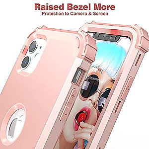 iPhone 11 Case with Tempered Glass Screen Protector,IDweel Hybrid 3 in 1 Shockproof Slim Heavy Duty Protection Hard PC Cover Soft Silicone Rugged Bumper Full Body Case, Rose Gold