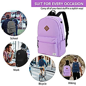 VX VONXURY Backpack for Women,Simple Lightweight Lavender Bookbag for School Travel Work (Light Purple)